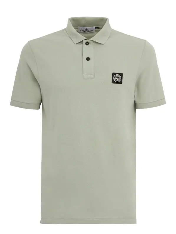 Stone Island Logo Patch Cotton Polo Shirt - Gray