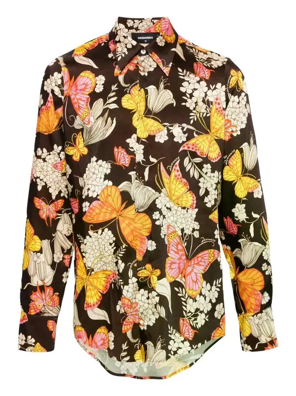 Dsquared2 Butterfly-print Satin Shirt - Brown