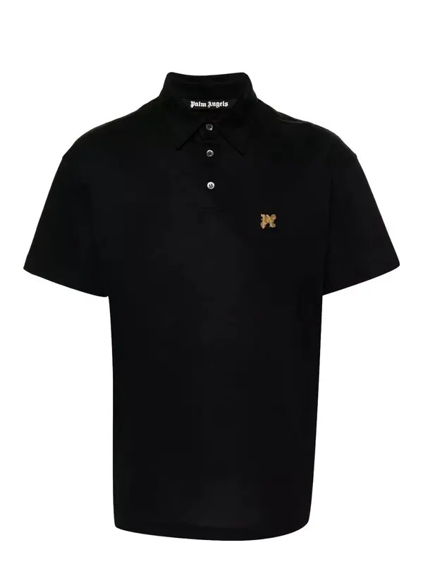 Palm Angels Monogram-appliqu� Polo Shirt - Black