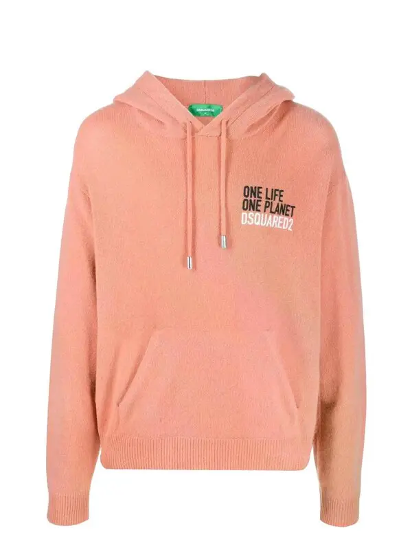 Dsquared2 Cashmere Hoodie With Embroidered Logo - Orange