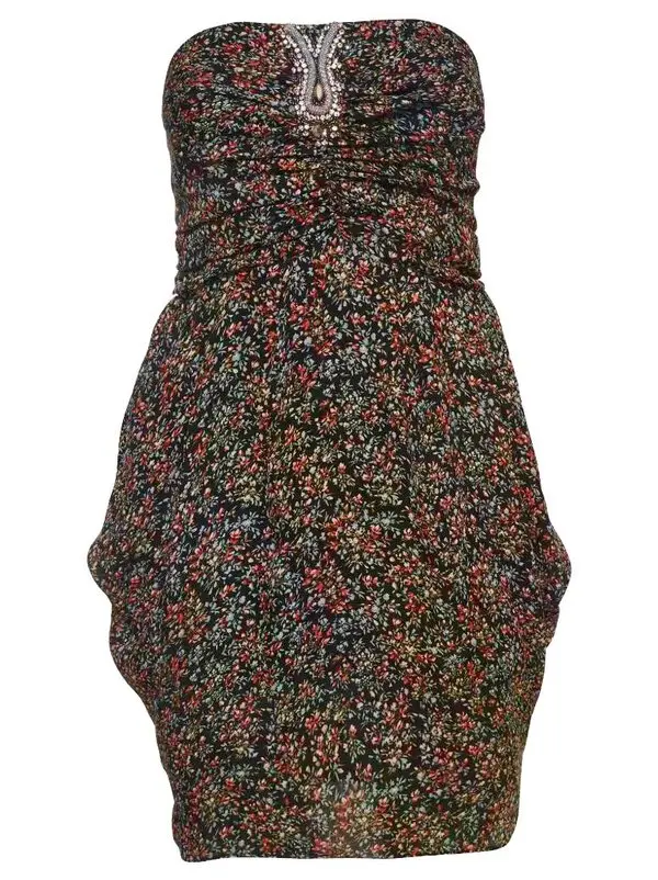 Sandro Floral Print Strapless Midi Dress - Black