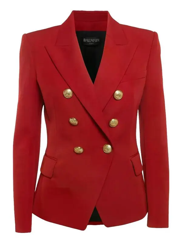 Balmain Wool Double-breasted Blazer - Red