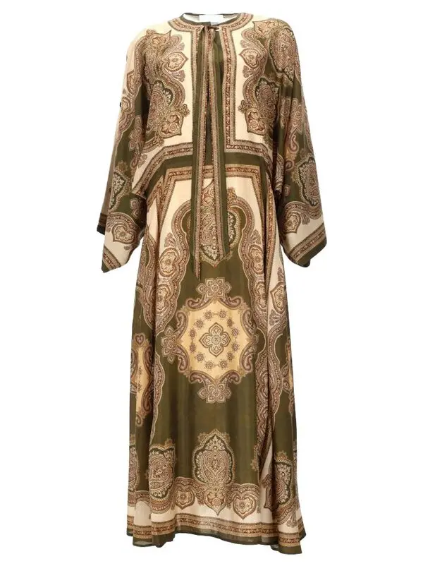 Zimmermann Dress" Long Sleeve Sheer Printed Silk Dress - Multicolor