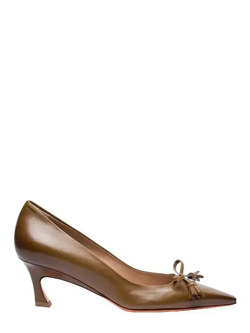 Santoni Mid-heel Patent Leather Pumps With Bow Detail - Brown