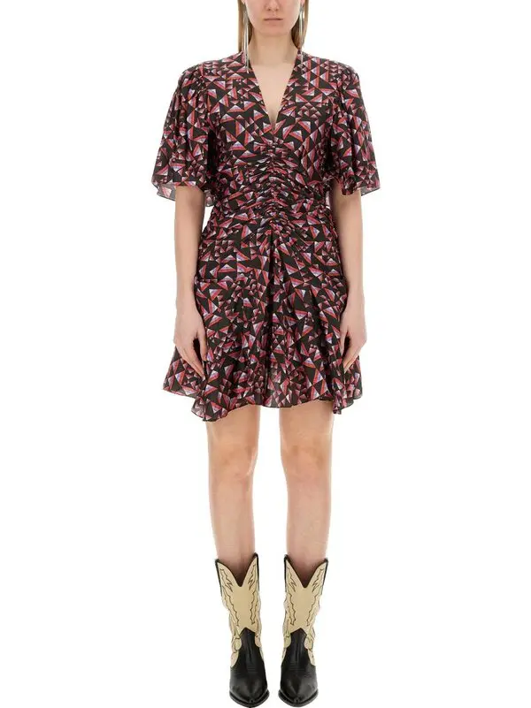 Isabel Marant Étoile Lienne Geometric Print V-neck Dress - Multicolor