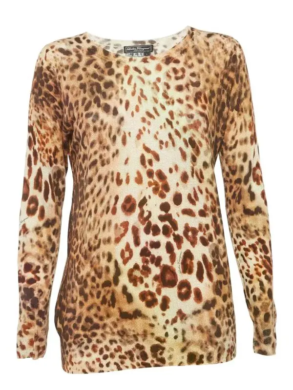 FERRAGAMO Leopard Print Knit Sweater - Neutrals