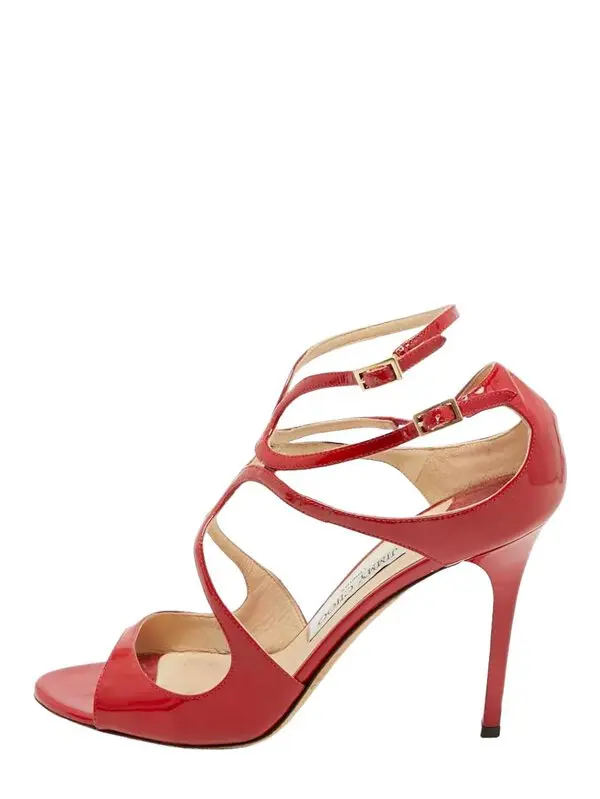 JIMMY CHOO Lance Patent Leather Heeled Sandals - Red
