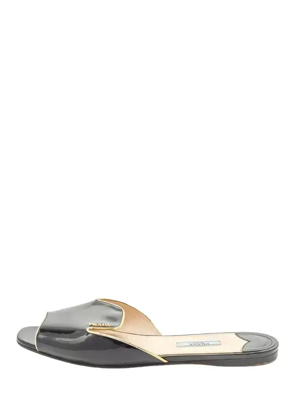Prada Logo Plaque Patent Leather Sandals - Black
