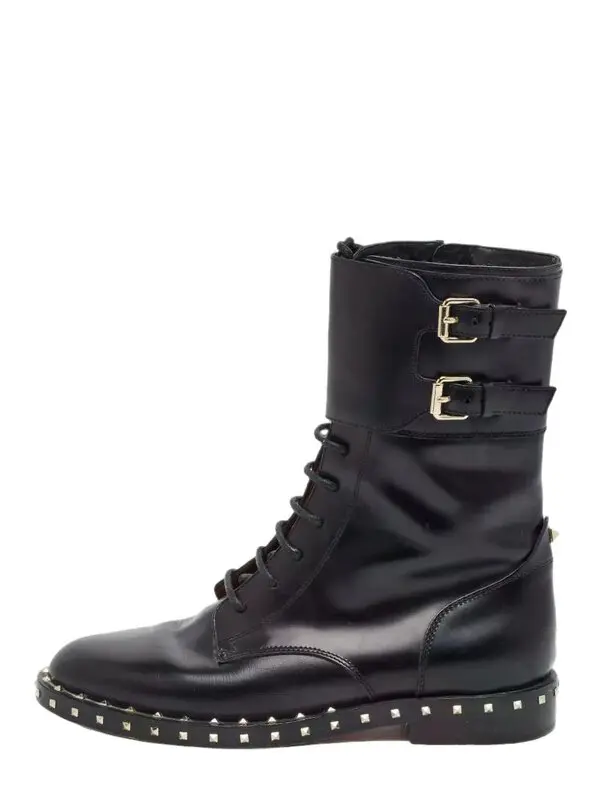 Valentino Garavani Rockstud Leather Combat Boots - Black