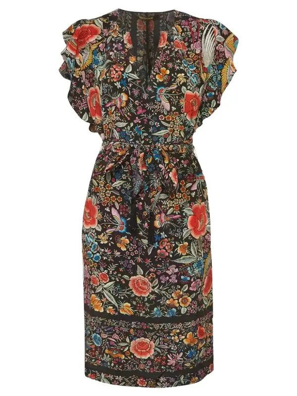 Roberto Cavalli Silk Floral Print Midi Dress - Black