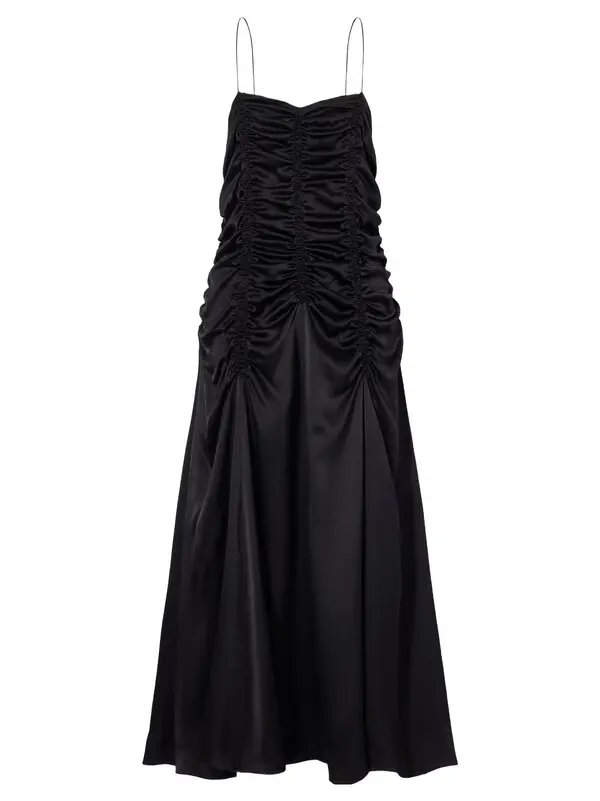 Khaite Raina Pleated Silk Dress - Black