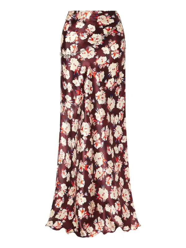 Rabanne Floral Silk Maxi Skirt - Red