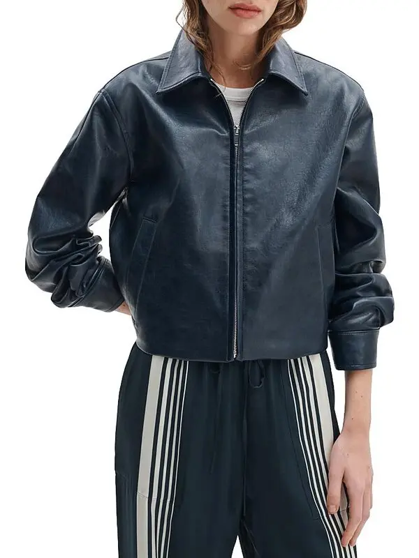 Rag & Bone Krista Faux Leather Jacket - Navy