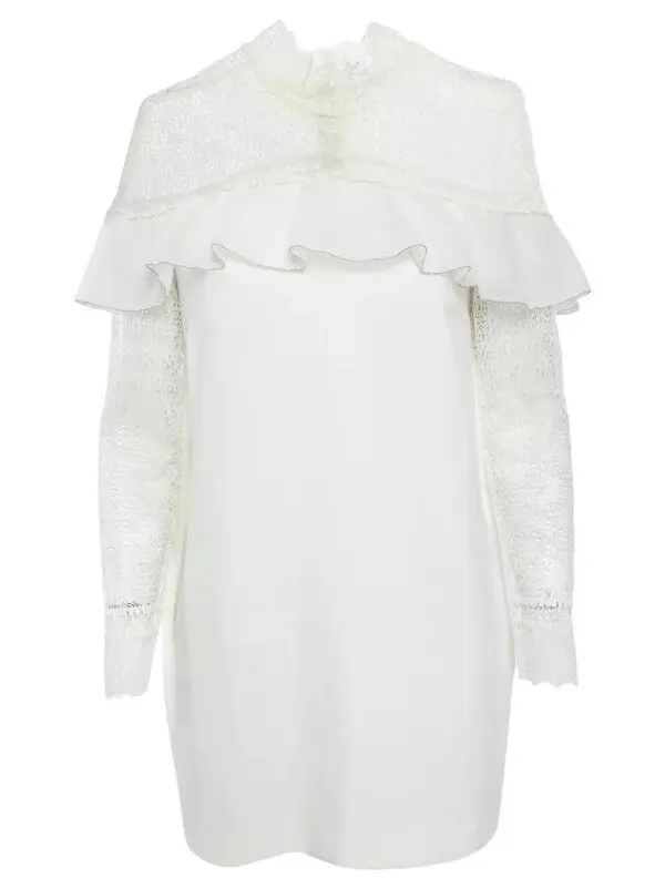 SELF-PORTRAIT Lace Trim Mini Dress - White