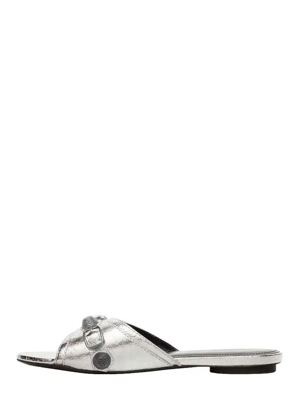 Balenciaga Cagole Metallic Slides - Silver/black