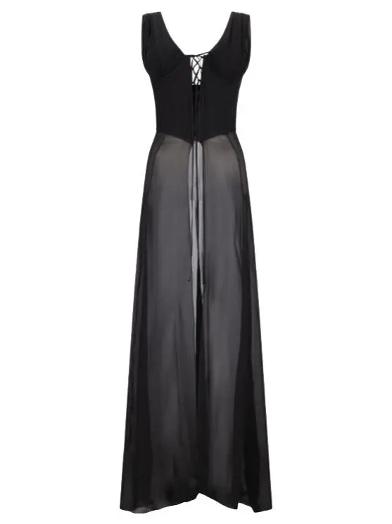 Giuseppe Di Morabito Sheer Corset Maxi Dress - Black
