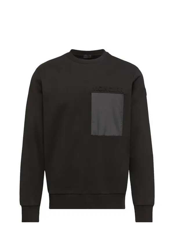 Moncler Cotton Fleece Sweatshirt With Nylon Pocket - Black