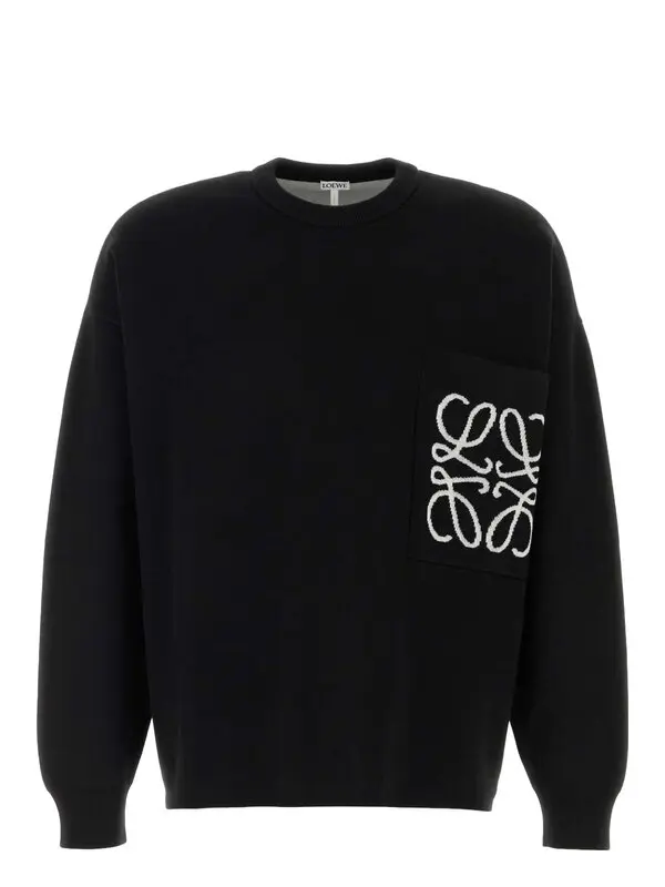 Loewe Cotton Blend Sweater With Logo Pocket - Black