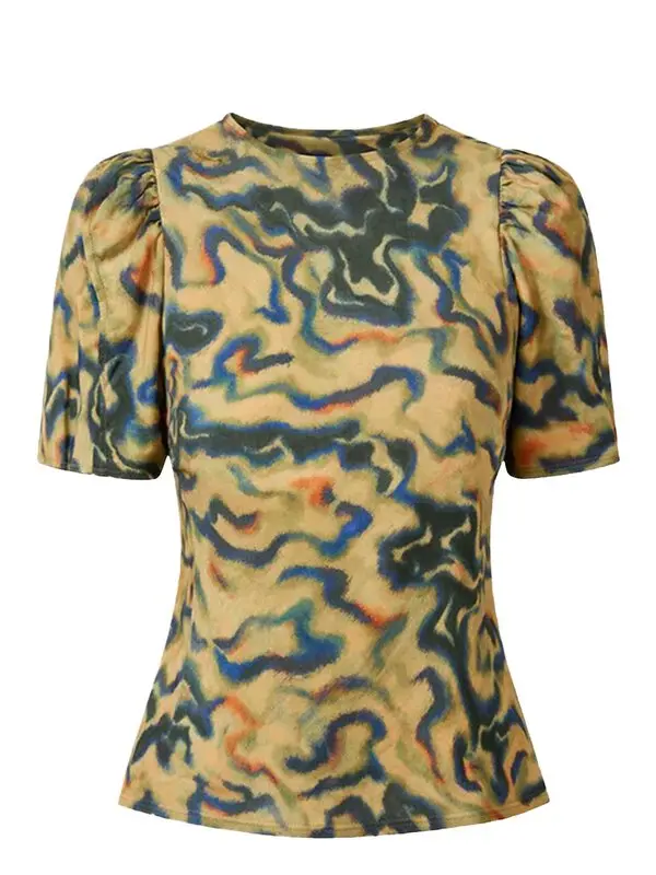 Ulla Johnson Corine Silk Crepe De Chine Puff Sleeve Top - Geode