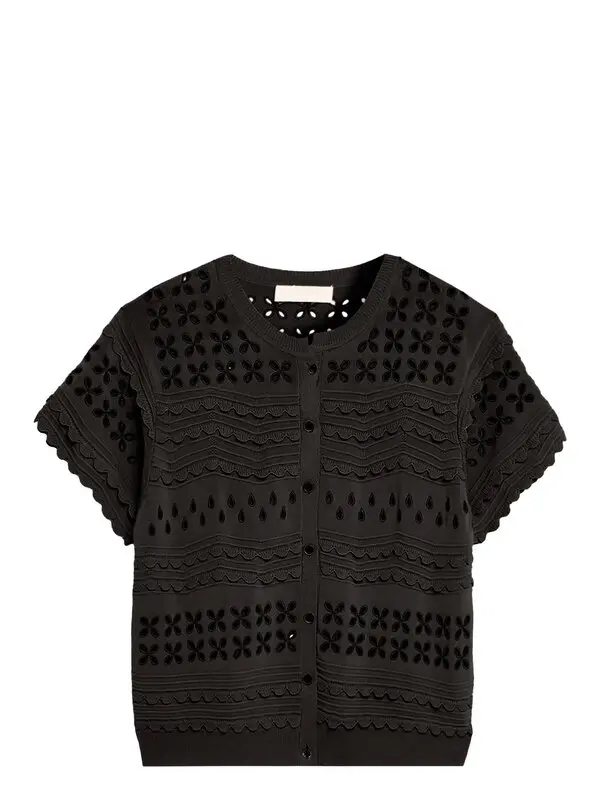 Ulla Johnson Abriana Eyelet Knit Cardigan - Noir