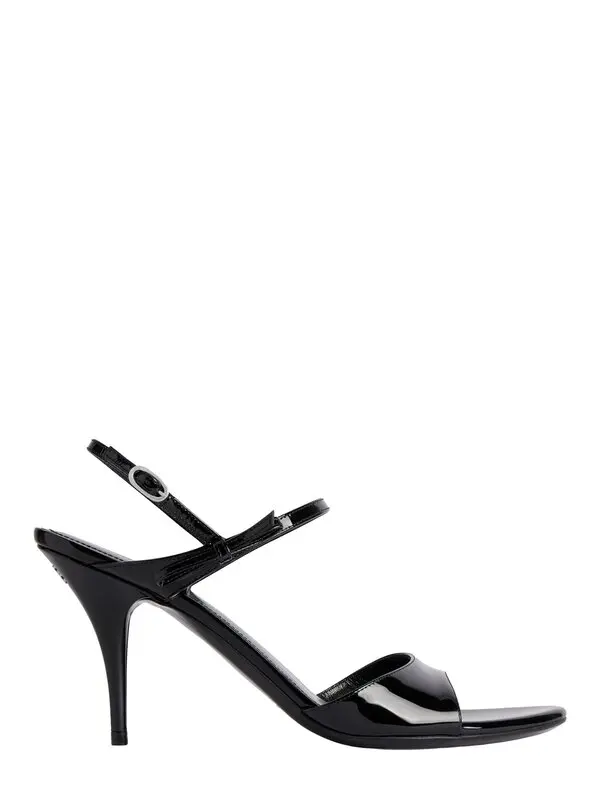 Balenciaga Patent Leather Avenue Bow Heeled Sandals - Black