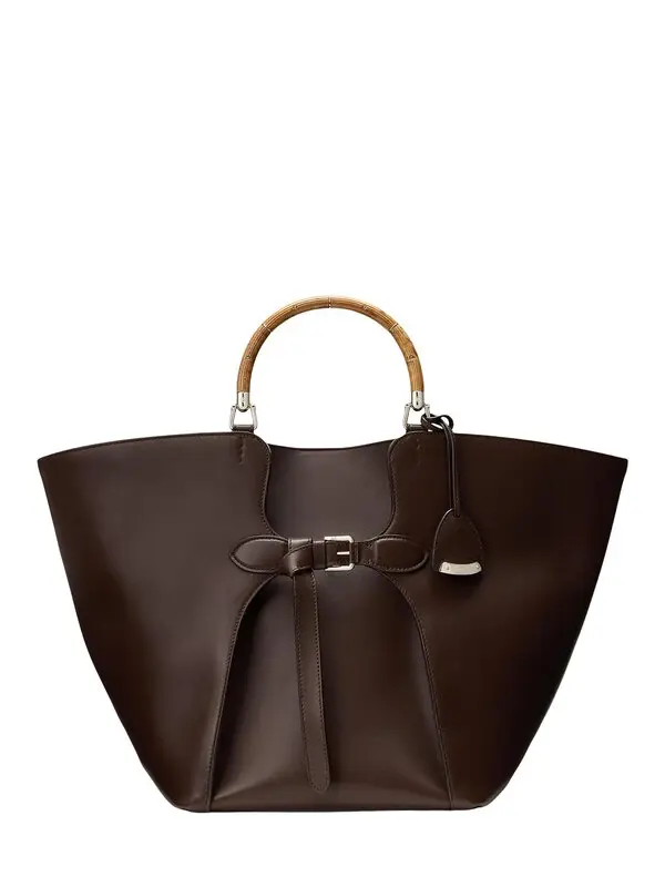 Ralph Lauren Leather Tote Bag With Bamboo Handles - Brown