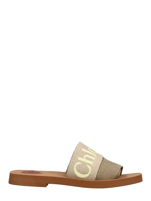Chloé Canvas Jacquard Woody Flat Sandals - Beige