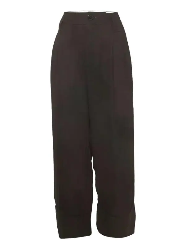 GANNI Pleated Cropped Trousers - Black