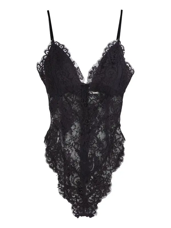 Zimmermann Velvet-trimmed Corded Lace Bodysuit - Black