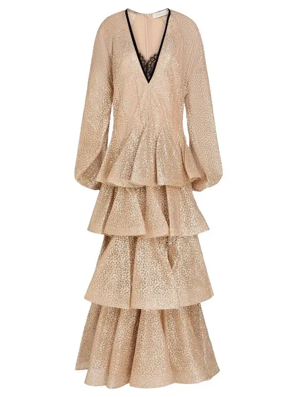 Zimmermann Glittered Ruffled Tulle Gown - Beige