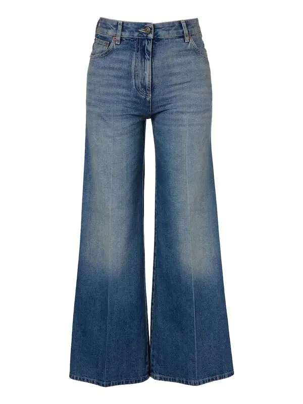 Valentino Garavani Vgold Wide-leg Faded Jeans - Blue