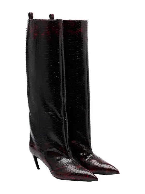Attico Lea Snake-effect Leather Knee-high Boots - Black