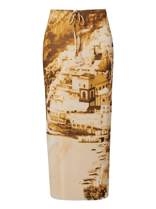 Staud Porta Printed Mesh Midi Skirt - Yellow