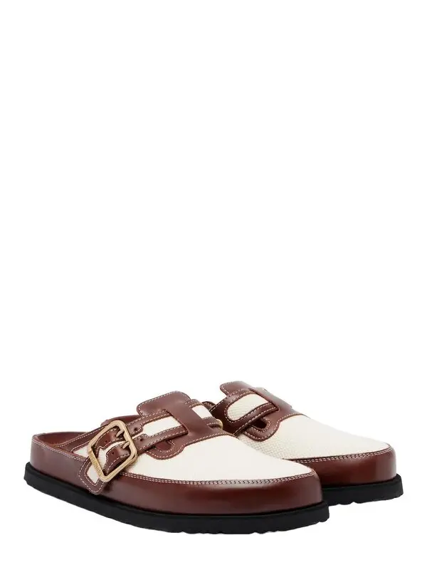 BIRKENSTOCK Boston Leather-trimmed Woven Clogs - White