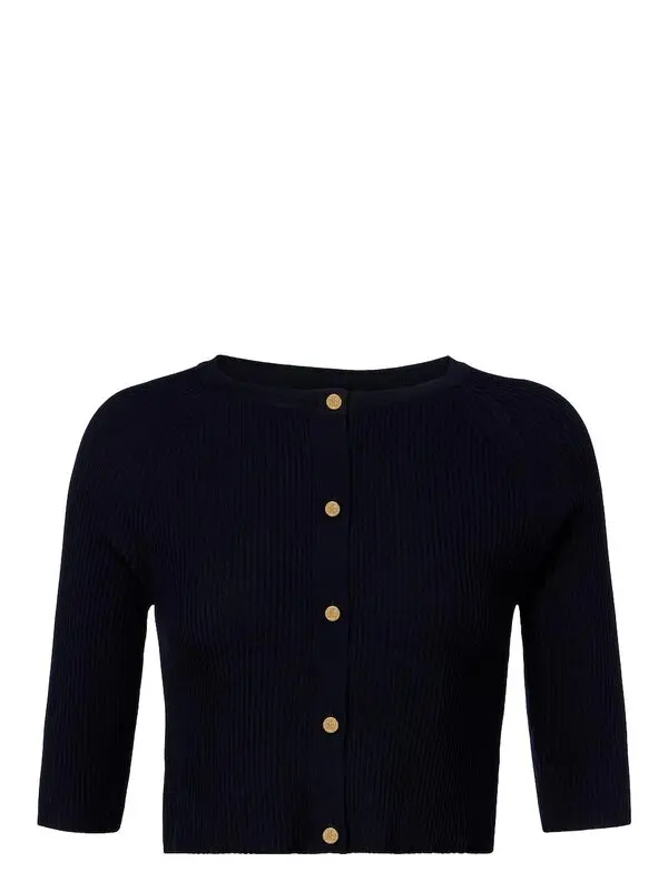 Max Mara Cropped Virgin Wool Cardigan - Blue