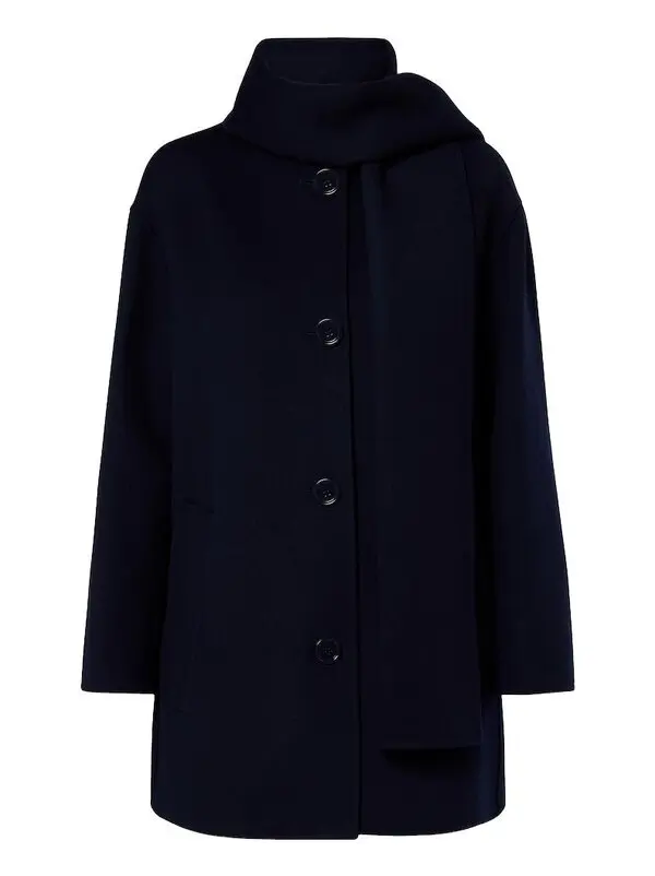 Max Mara Wool Coat With Detachable Scarf - Blue