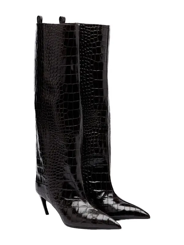 Attico Lea Croc-effect Leather Knee-high Boots - Brown
