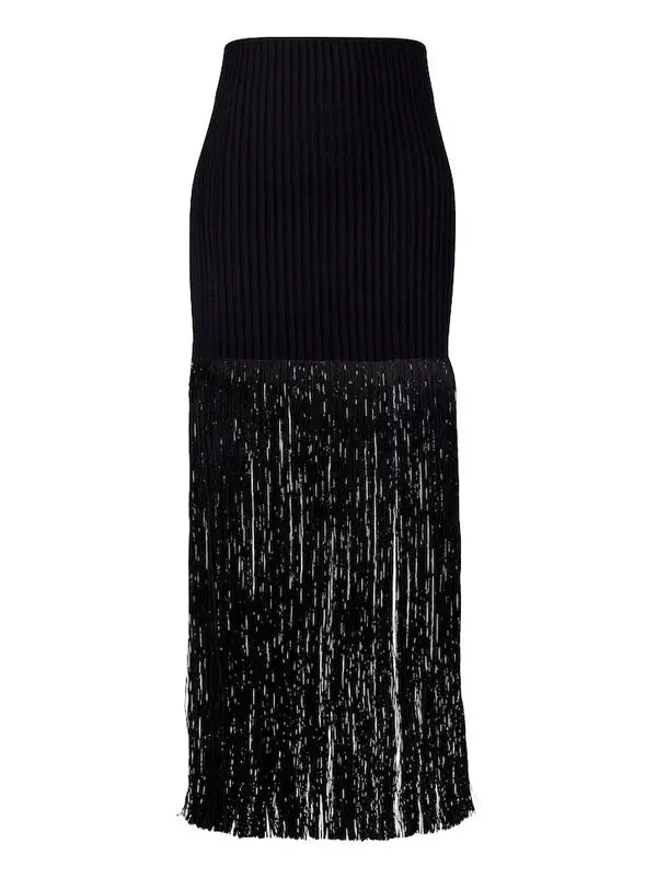 Alaïa Fringed Ribbed-knit Maxi Skirt - Black