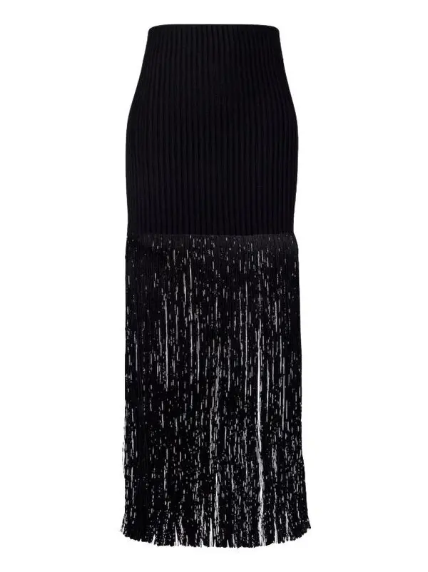 Alaïa Fringed Ribbed-knit Maxi Skirt - Black