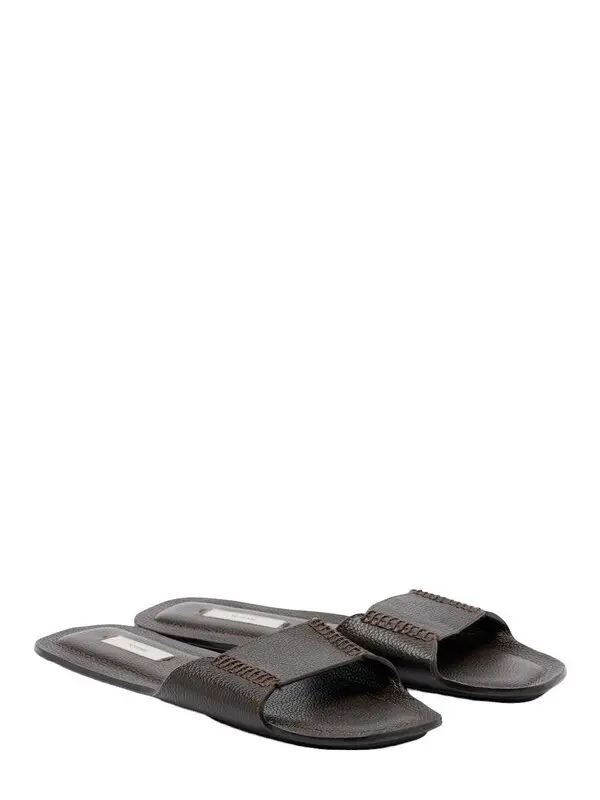 TOTEME Square Open Toe Leather Slides - Brown