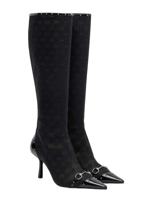 Gucci Savoy Horsebit Gg Canvas Knee-high Boots - Black