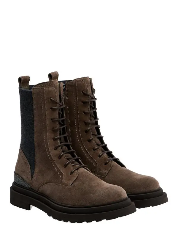 Brunello Cucinelli Monili Suede Lace-up Boots - Brown