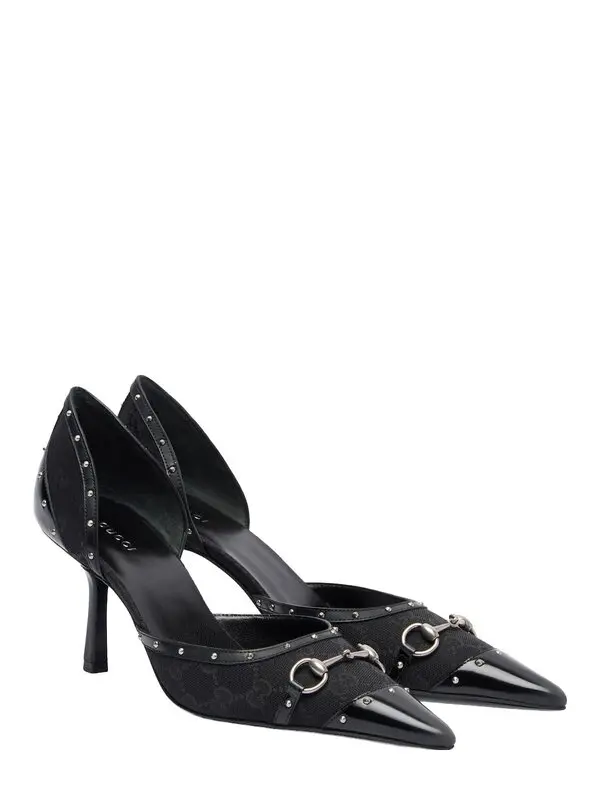 Gucci Savoy Horsebit Gg Canvas Pumps - Black