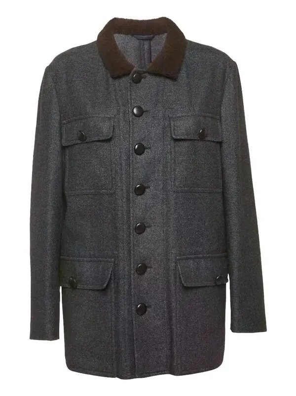 Alexander McQueen Single-breasted Coat With Shearling Collar - Grey