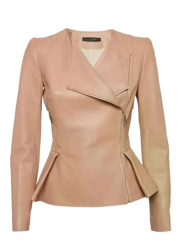 Elie Saab Leather Criss-cross Peplum Jacket - Pink