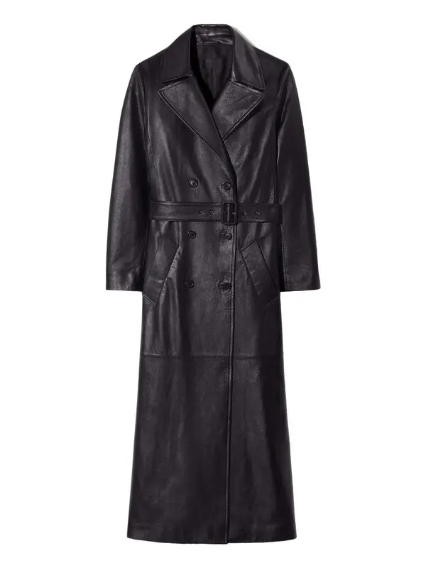 NILI LOTAN Arsene Leather Trench Coat - Black