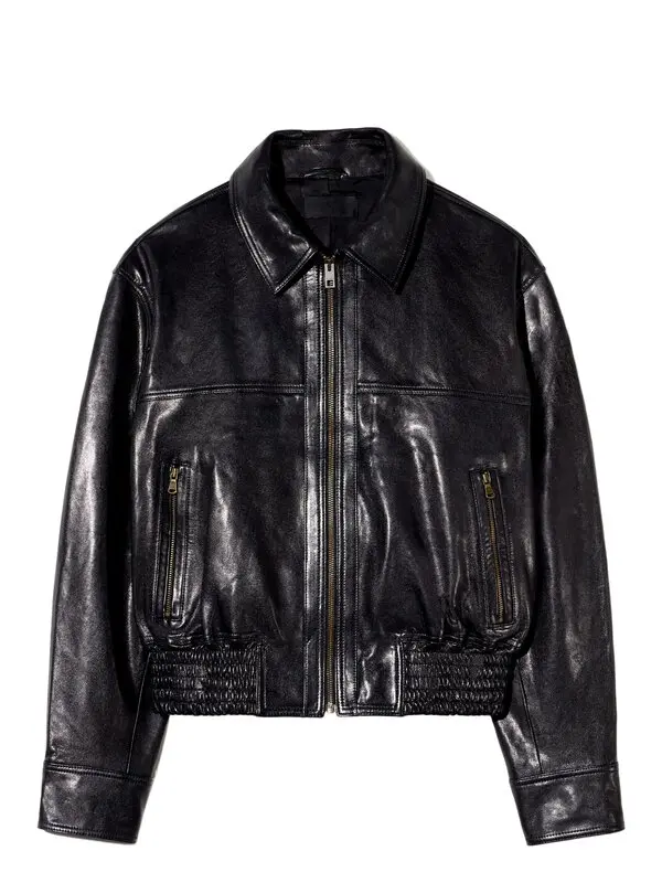 NILI LOTAN Aime Leather Bomber Jacket - Black