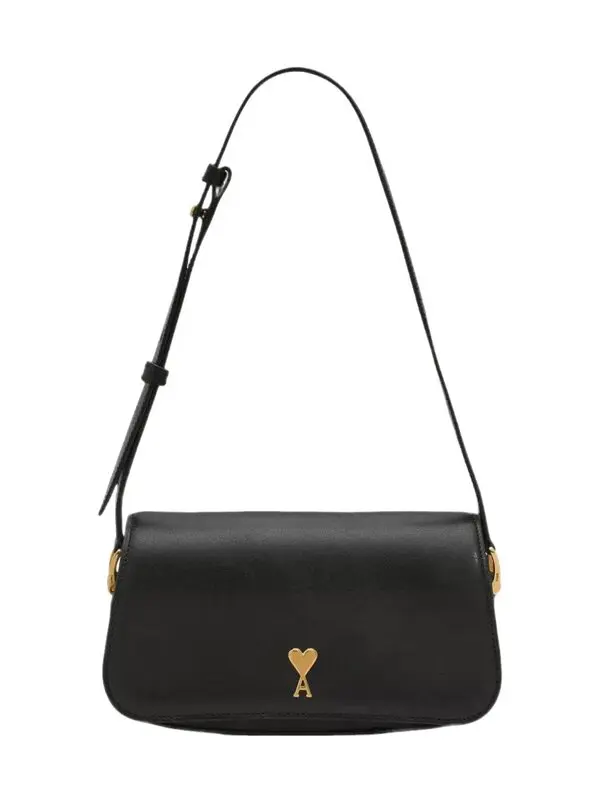 AMI Paris Cowhide Leather Shoulder Bag - Black