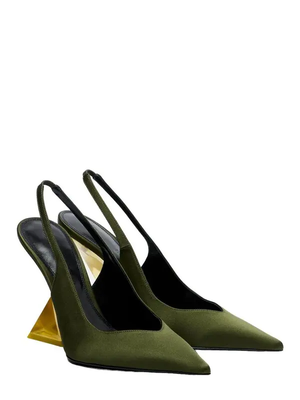 Attico Cheope Satin Slingback Wedges - Green