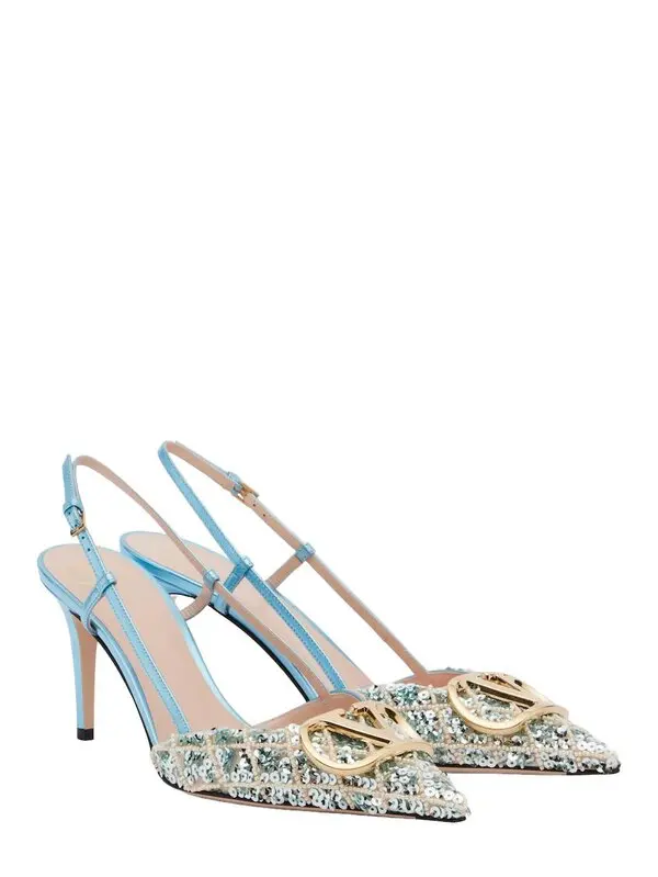 Valentino Garavani Vlogo Signature Sequined Slingback Pumps - Blue